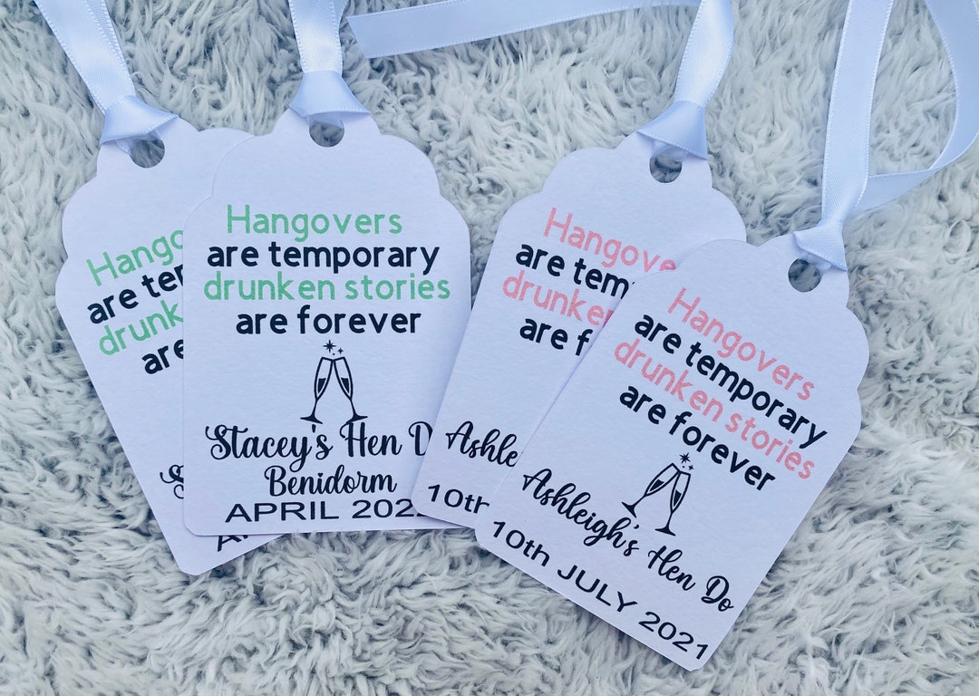 Personalised Hen Party Gift Tags, Hangover Tags, Hen Party Tags ...