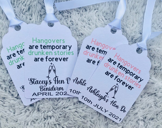 Hangover Kit Tag, Hen Party Tags, Bridal Shower Tags, Hen Party Label ...