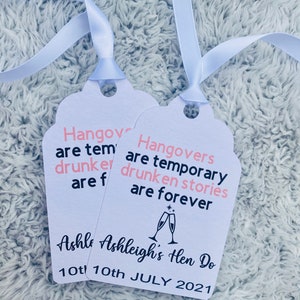 Personalised Hen Party Gift Tags, Hangover Tags, Hen Party Tags ...