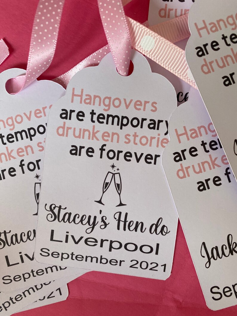 Personalised hen party gift tags hangover tags hen party - Etsy.de