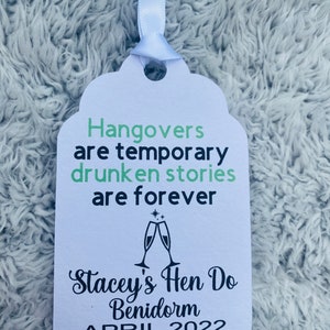 Personalised Hen Party Gift Tags, Hangover Tags, Hen Party Tags ...