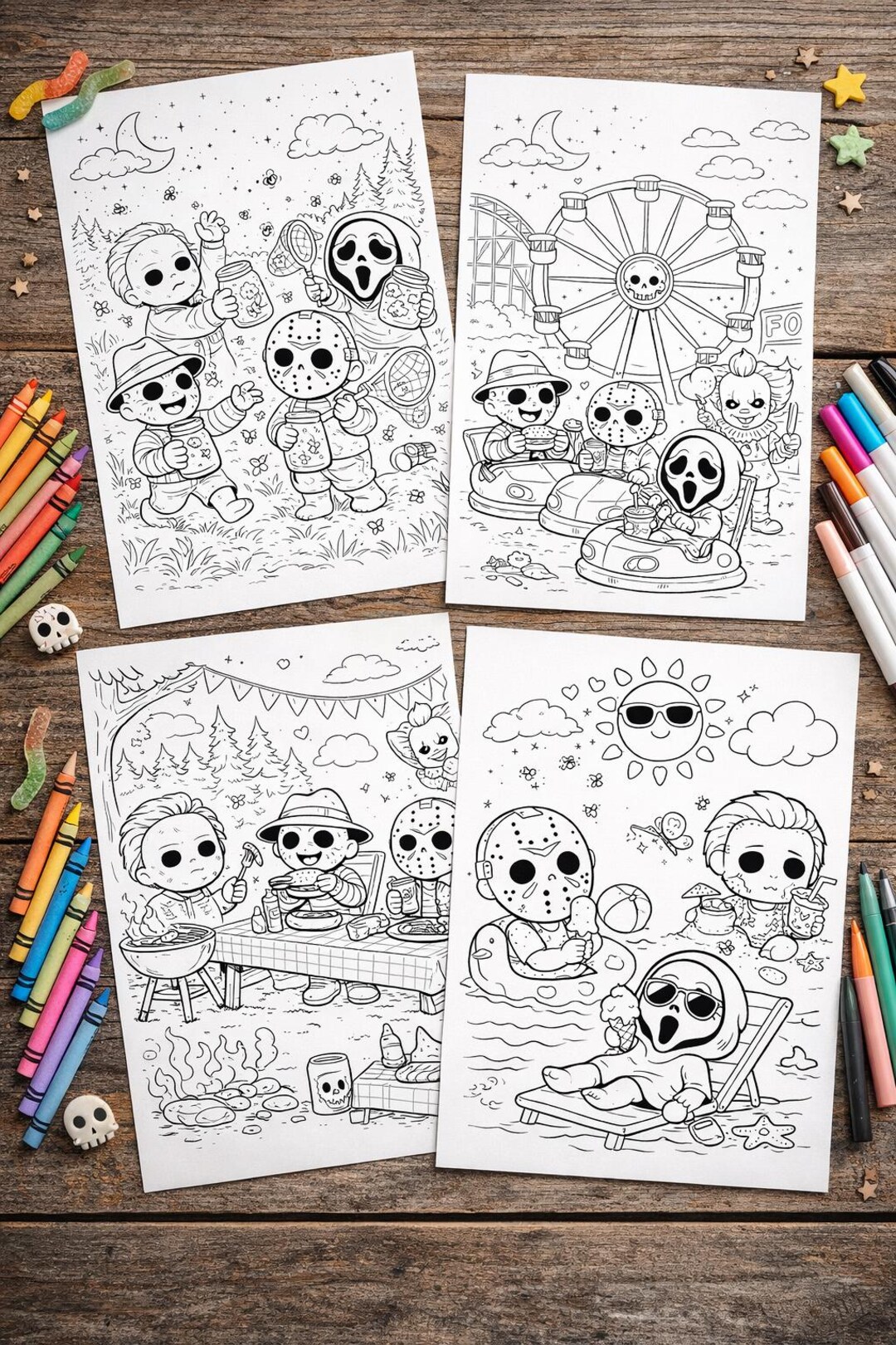 Summerween Coloring Pages, Spooky Summer Digital Download, Creepy Cute ...