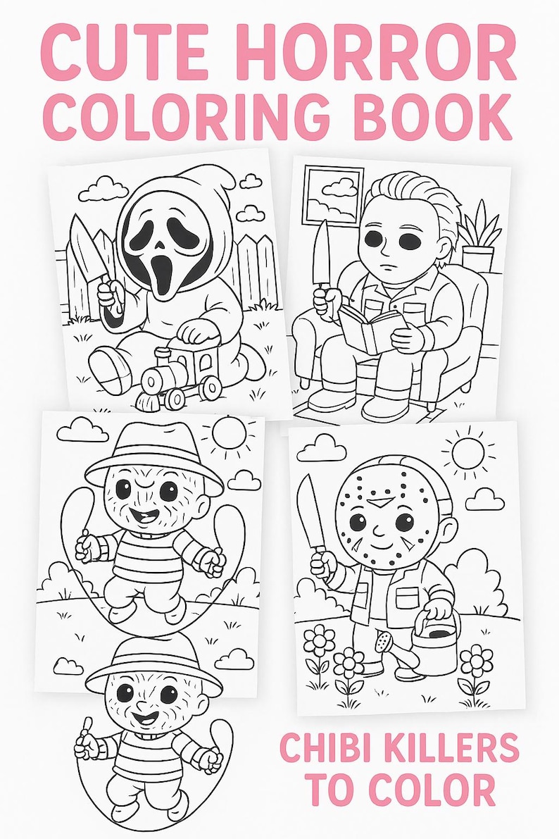 Chibi Horror Coloring Pages: Ghostface, Chucky, Freddy, Jason (PDF ...