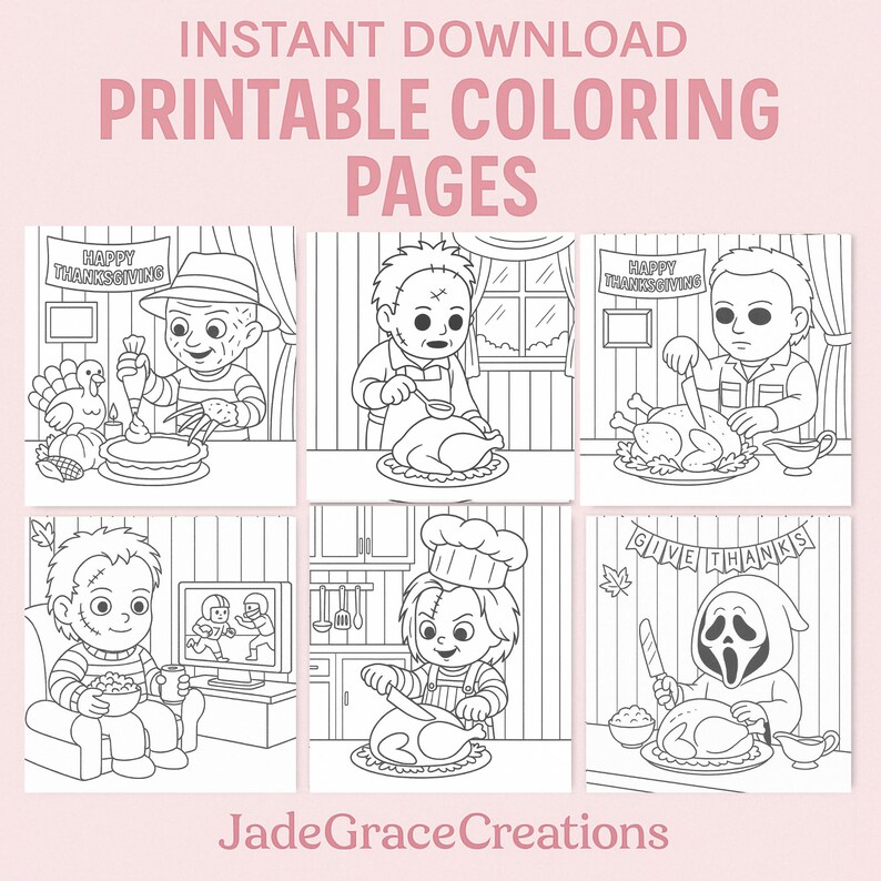 Thanksgiving Horror Movie Killers Coloring Pages Printable PDF | Chibi ...
