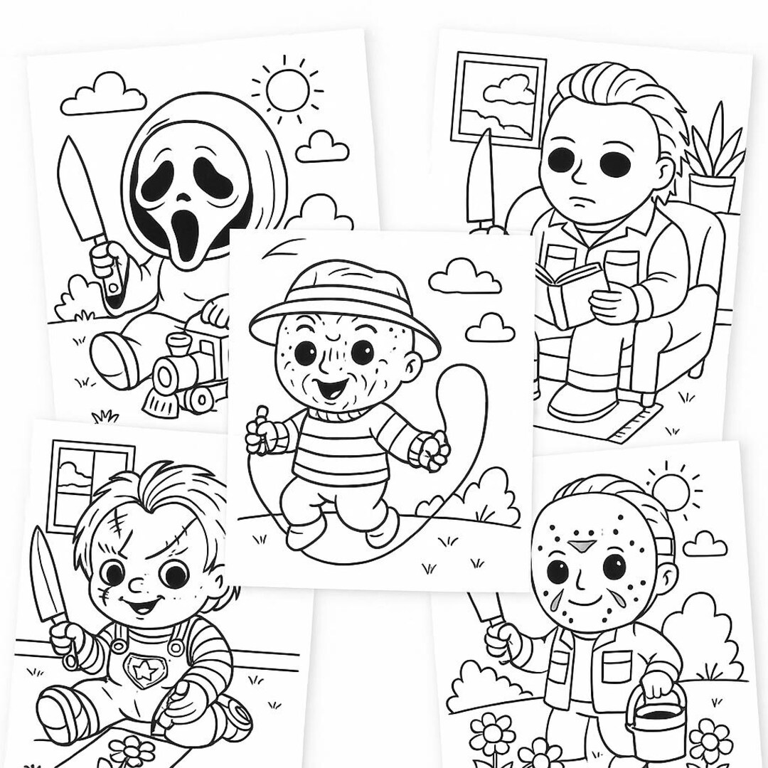 Chibi Horror Coloring Pages: Ghostface, Chucky, Freddy, Jason (PDF ...