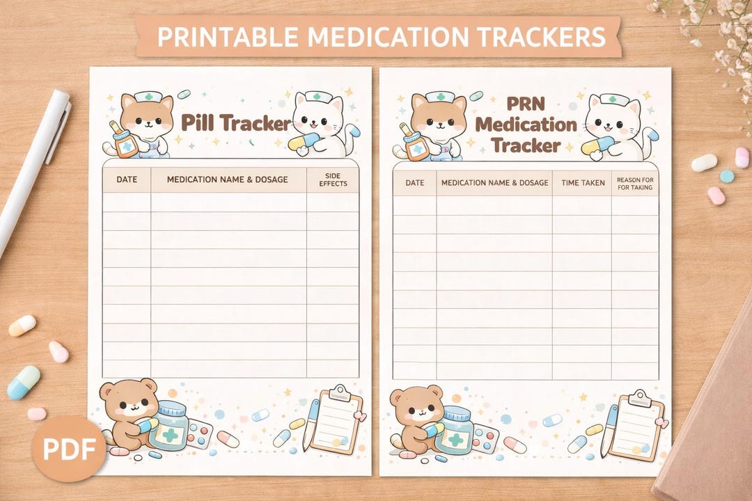 Printable Pill Tracker & PRN Medication Log | Cute Medication Tracker ...