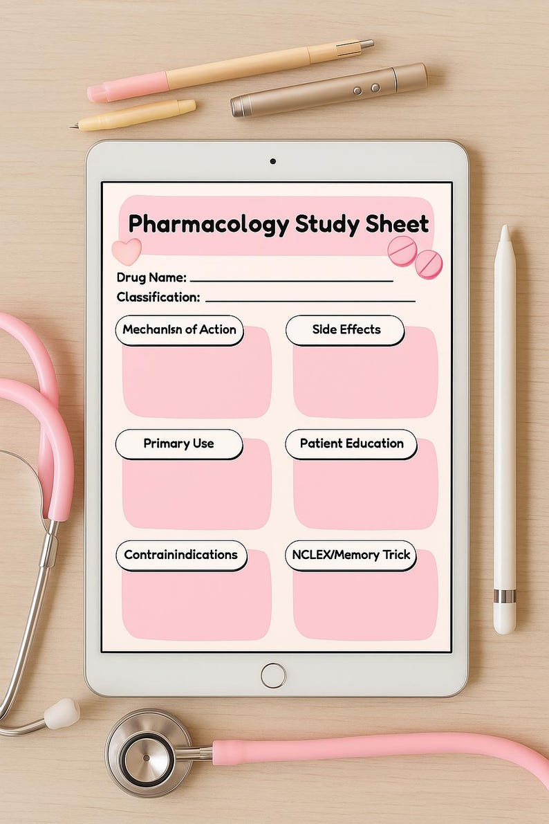 Pharmacology Study Sheet for Nursing Students | Cute Pink Pharm ...