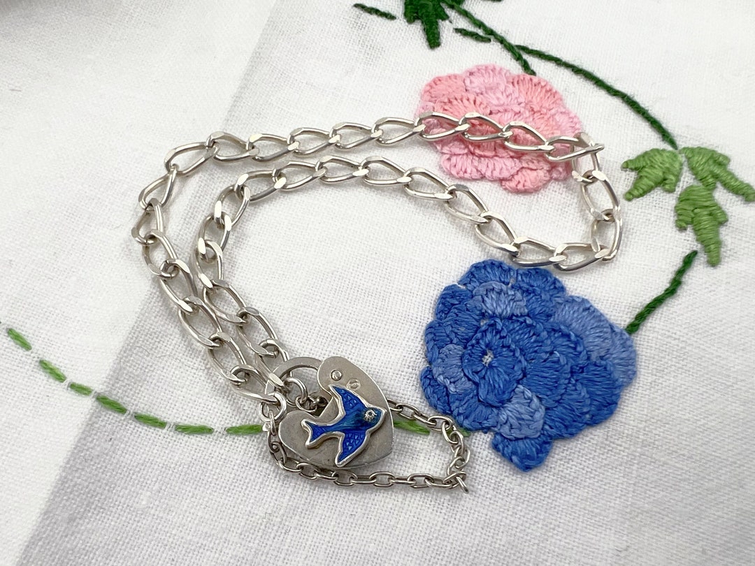 Vintage 925 Bluebird of Happiness Padlock Bracelet 16cm With Safety ...