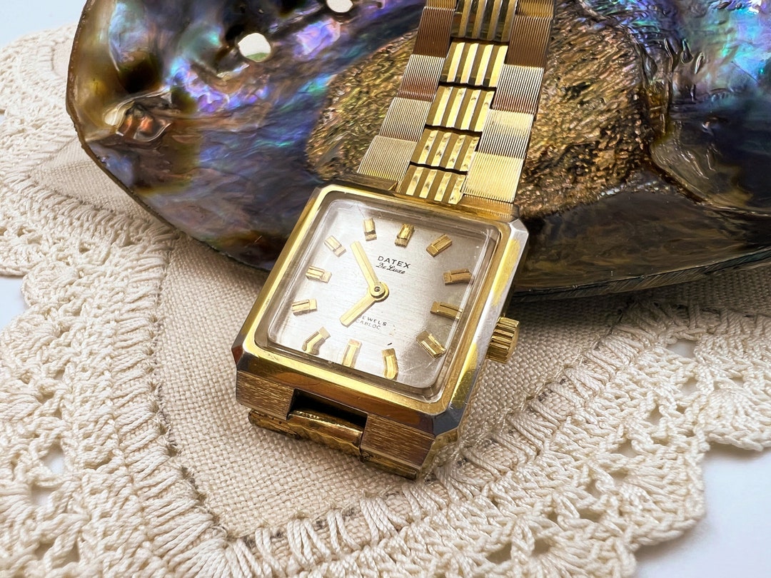 Vintage Datex Deluxe 17 Jewels Incabloc Square Face Men's Gold Watch ...