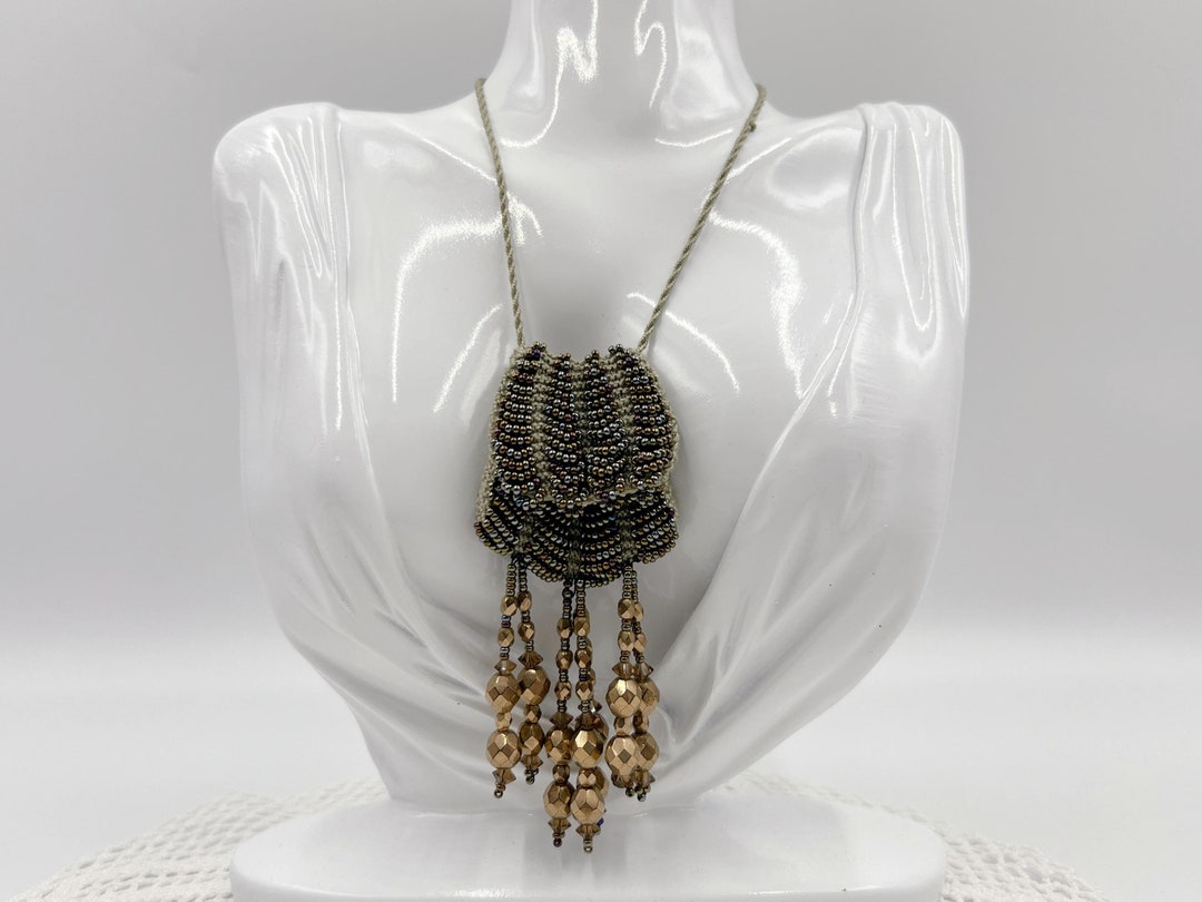 Vintage Tiny Beaded Purse Necklace Knitted by Hand Carry Tiny Treasures ...