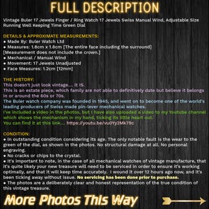 Vintage Buler Green Dial Finger / Ring Watch 17 Jewels Swiss Manual ...