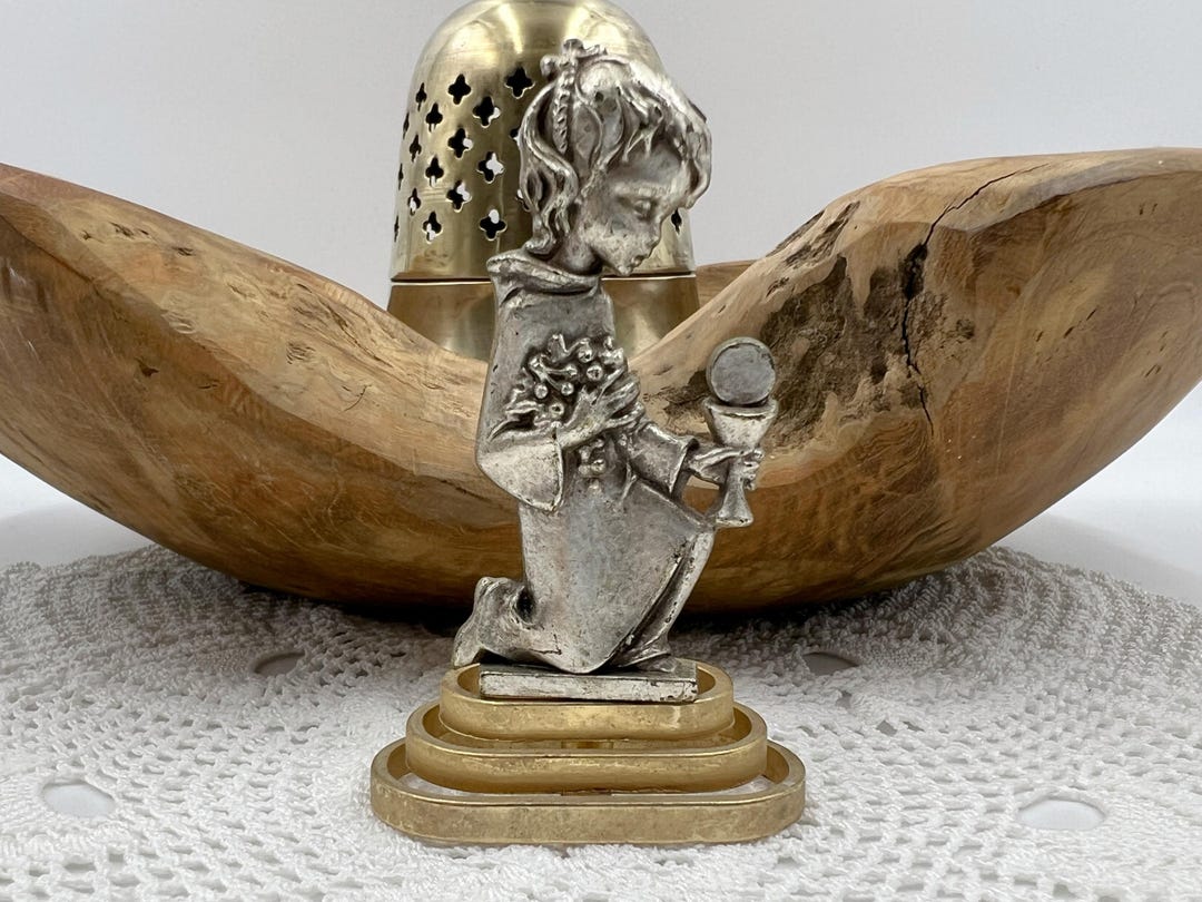 Vintage First Holy Communion Hand Chiseled Pewter Kneeling Statue ...