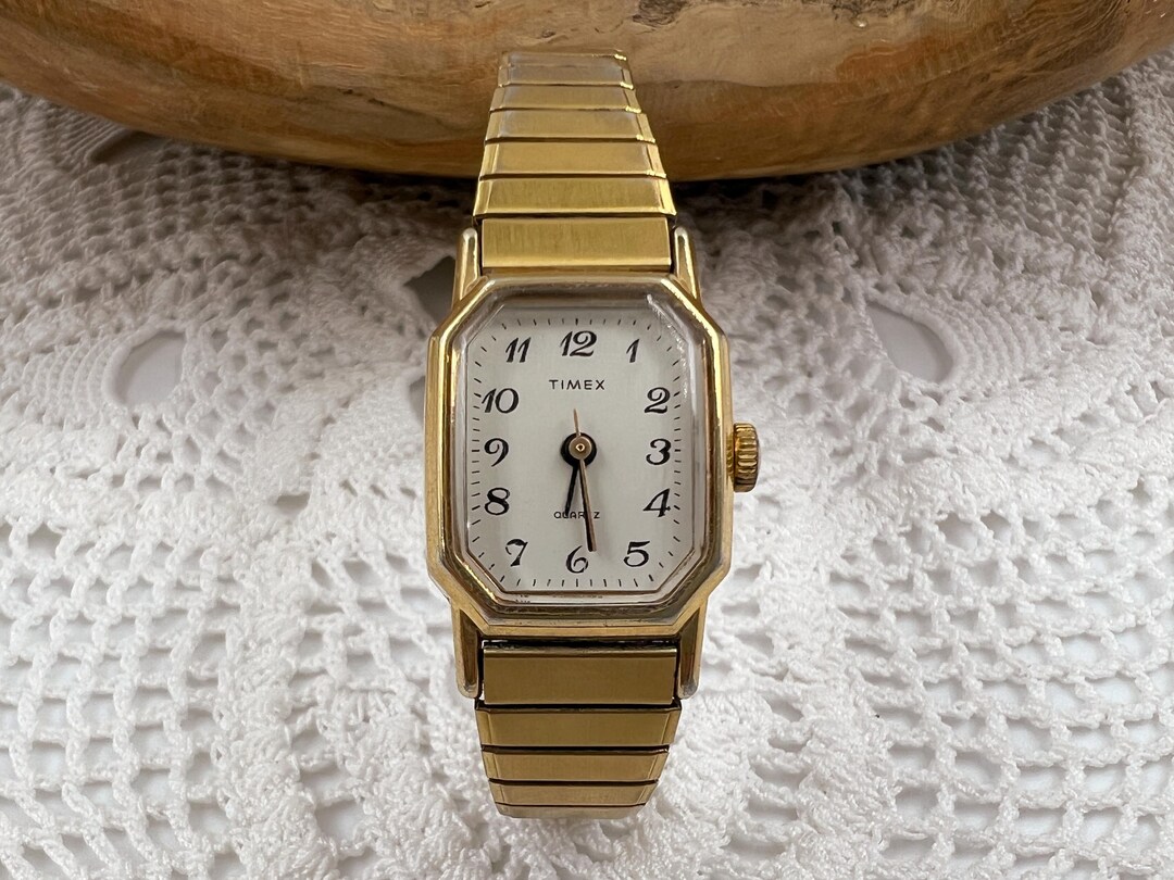1987 Timex Gold Octagonal Face Quartz Watch on Original Stretch Band ...