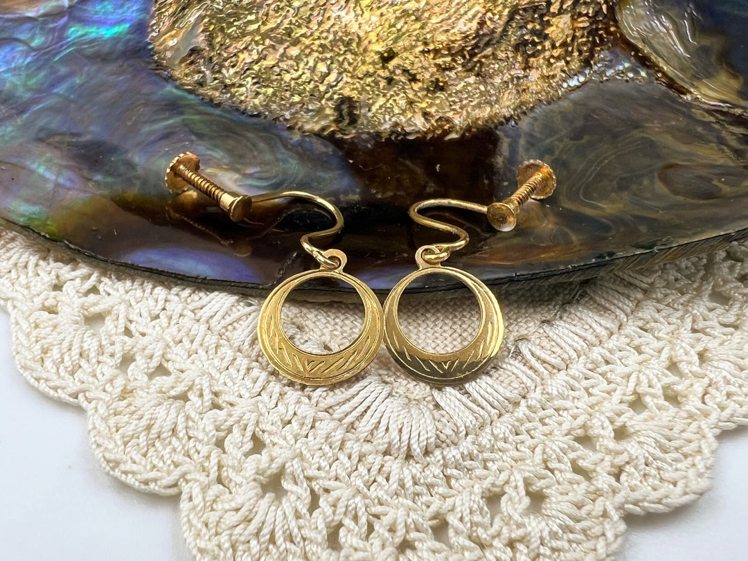 Tiny 9ct Gypsy Hoop Screw-back Earrings Solid Vintage 9k Yellow Gold ...