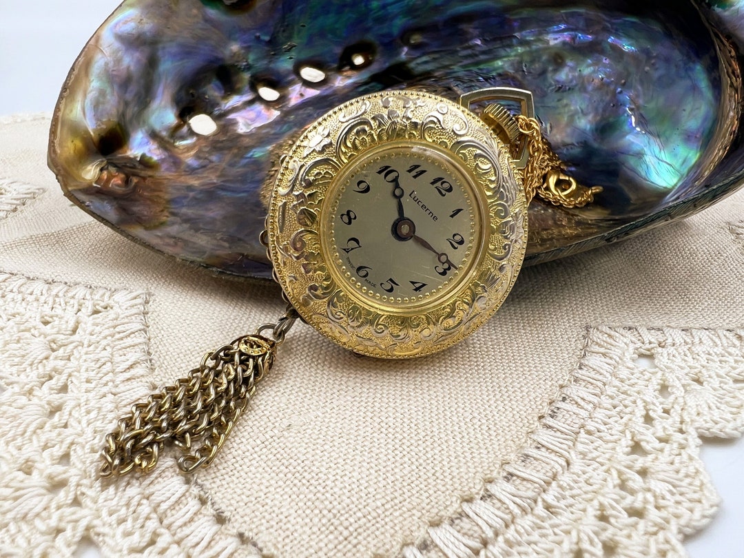 Vintage Lucerne Mini Pocket Watch Pendant Necklace Mechanical Manual ...