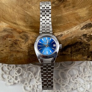 Vintage Citron Blue Face Ladies Mechanical Watch With Date Swiss ...