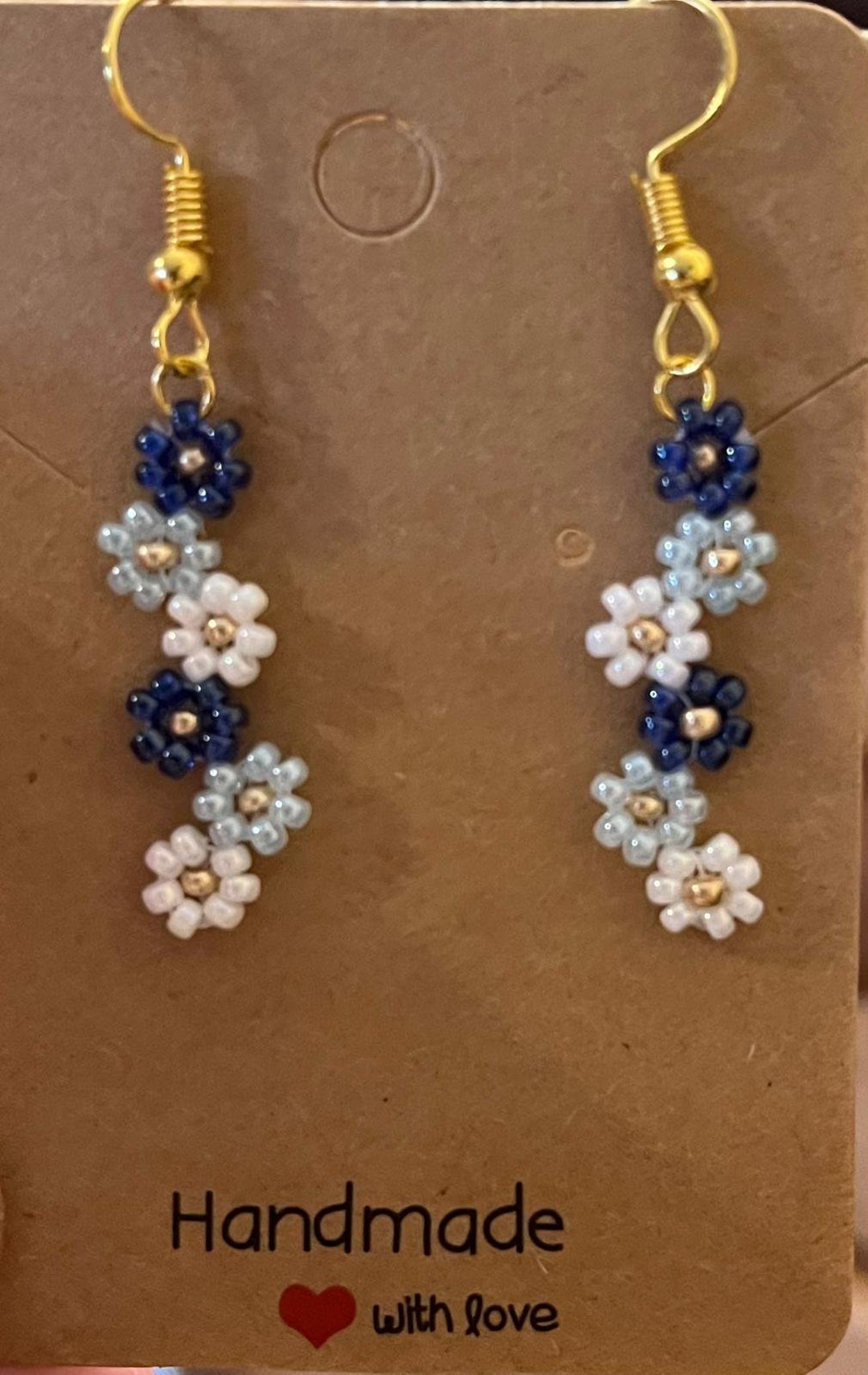 Daisy May Seed Bead Earrings - Tri Colour Blue - Etsy UK