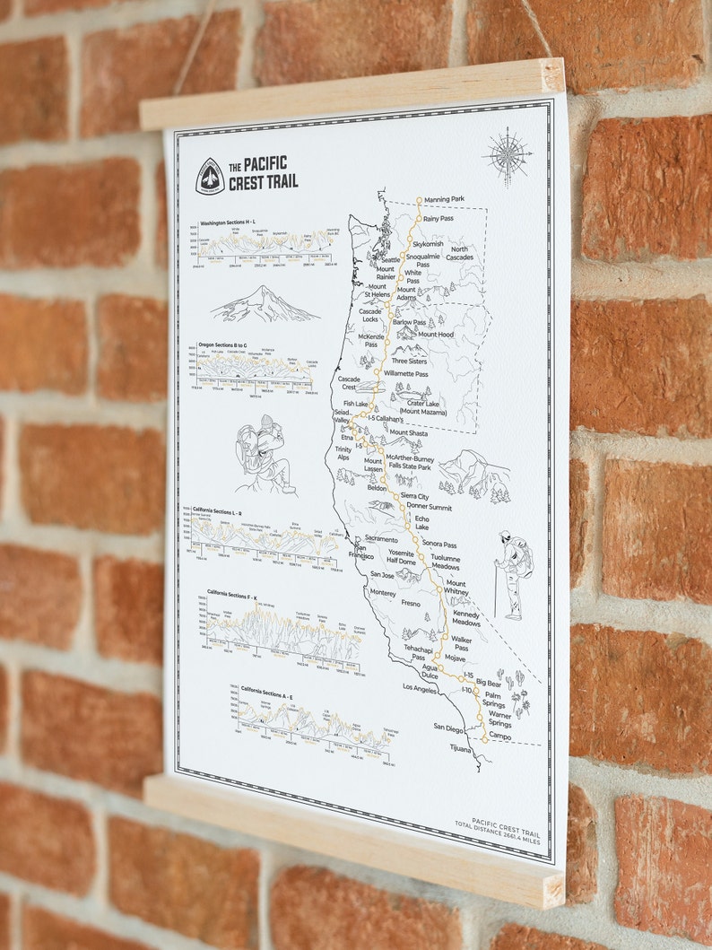 Pacific Crest Trail Map, PCT Illustrated Map, Gift for Hikers, PCT ...