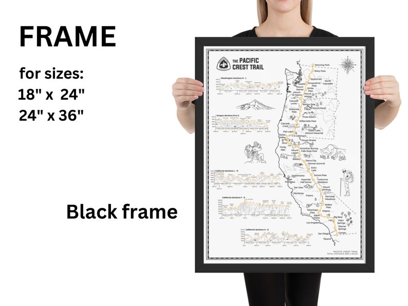 Pacific Crest Trail Map, PCT Illustrated Map, Gift for Hikers, PCT ...