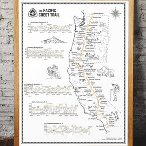 Pacific Crest Trail Map, PCT Illustrated Map, Gift for Hikers, PCT ...
