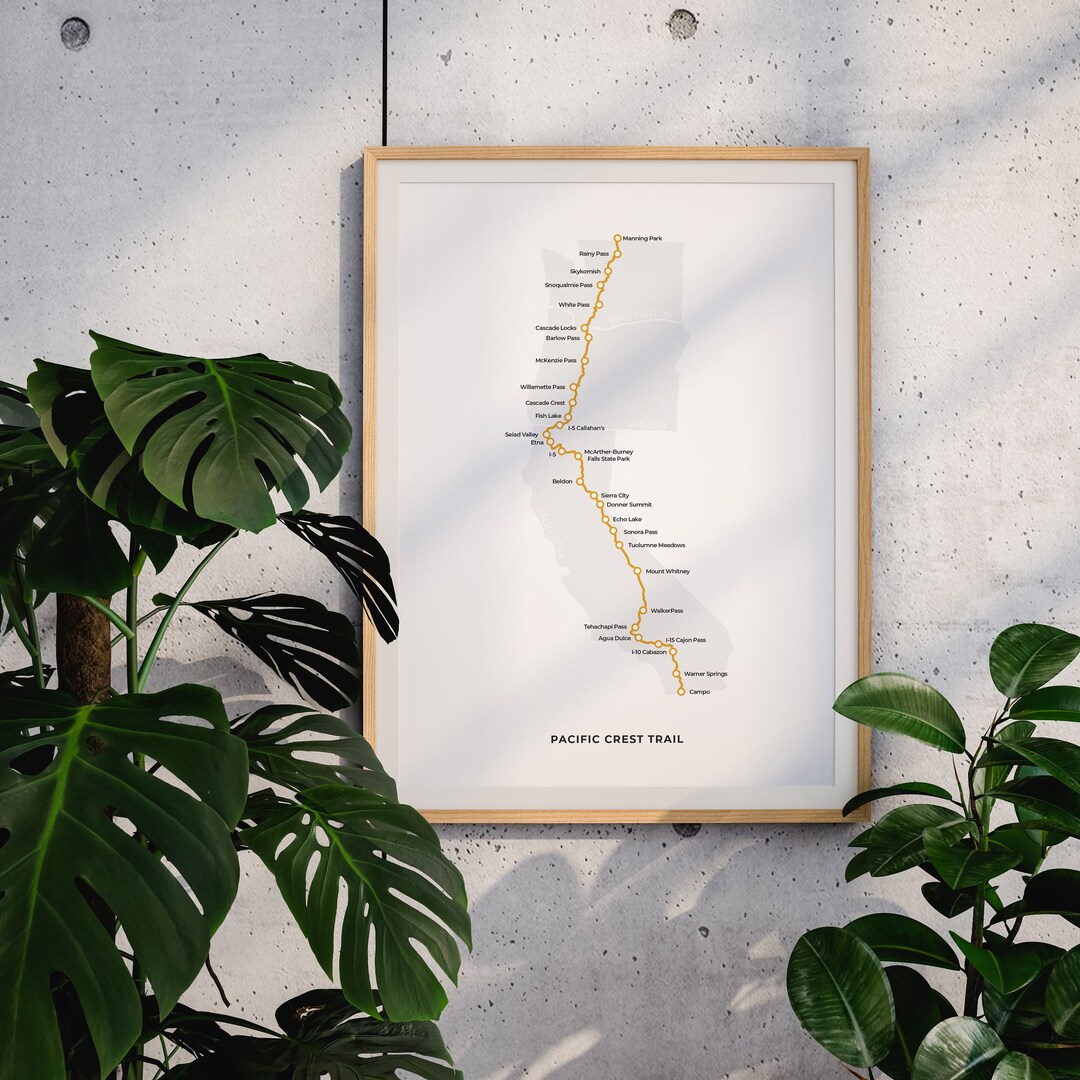 Pacific Crest Trail Map, PCT Minimalist Poster, True Hiker Map, PCT ...