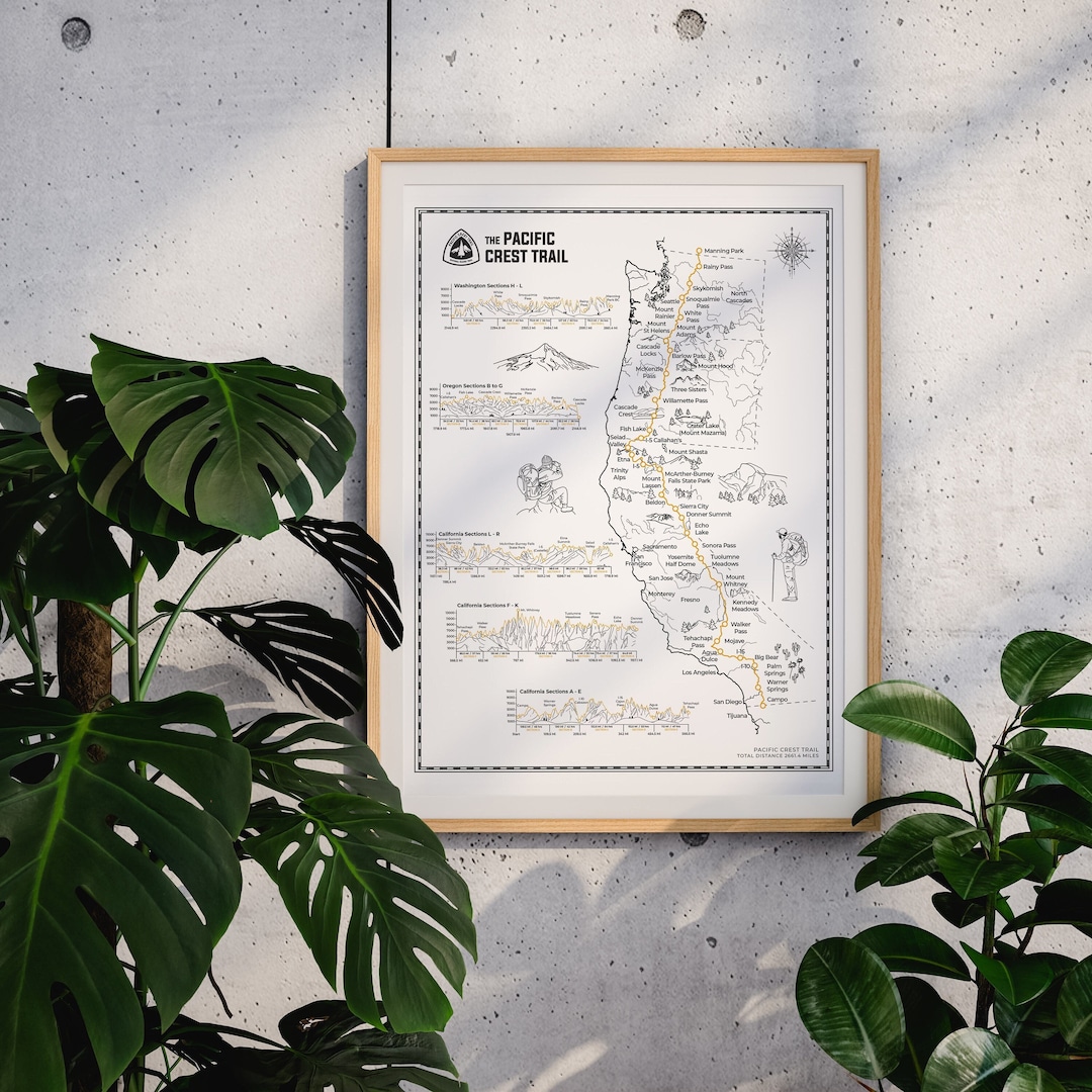 PCT Map Poster – Pacific Crest Trail Art Print, Ultimate Hiker Gift ...