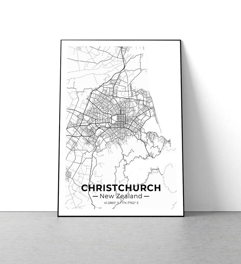 Christchurch Street Map Poster New Zealand Map Wall Art - Etsy