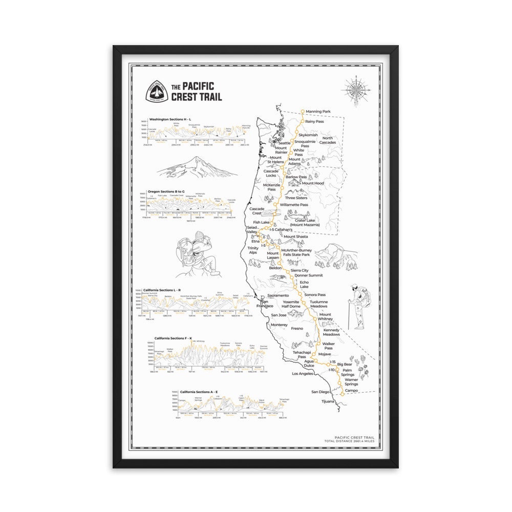 Pacific Crest Trail Map, PCT Illustrated Map, Gift for Hikers, PCT ...