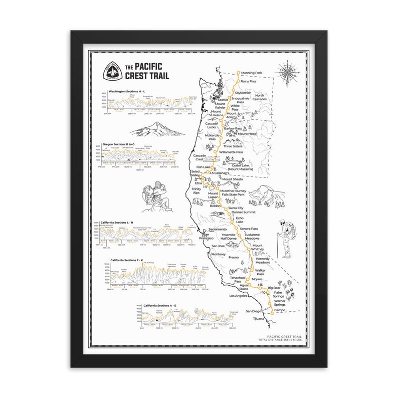 Pacific Crest Trail Map, PCT Illustrated Map, Gift for Hikers, PCT ...