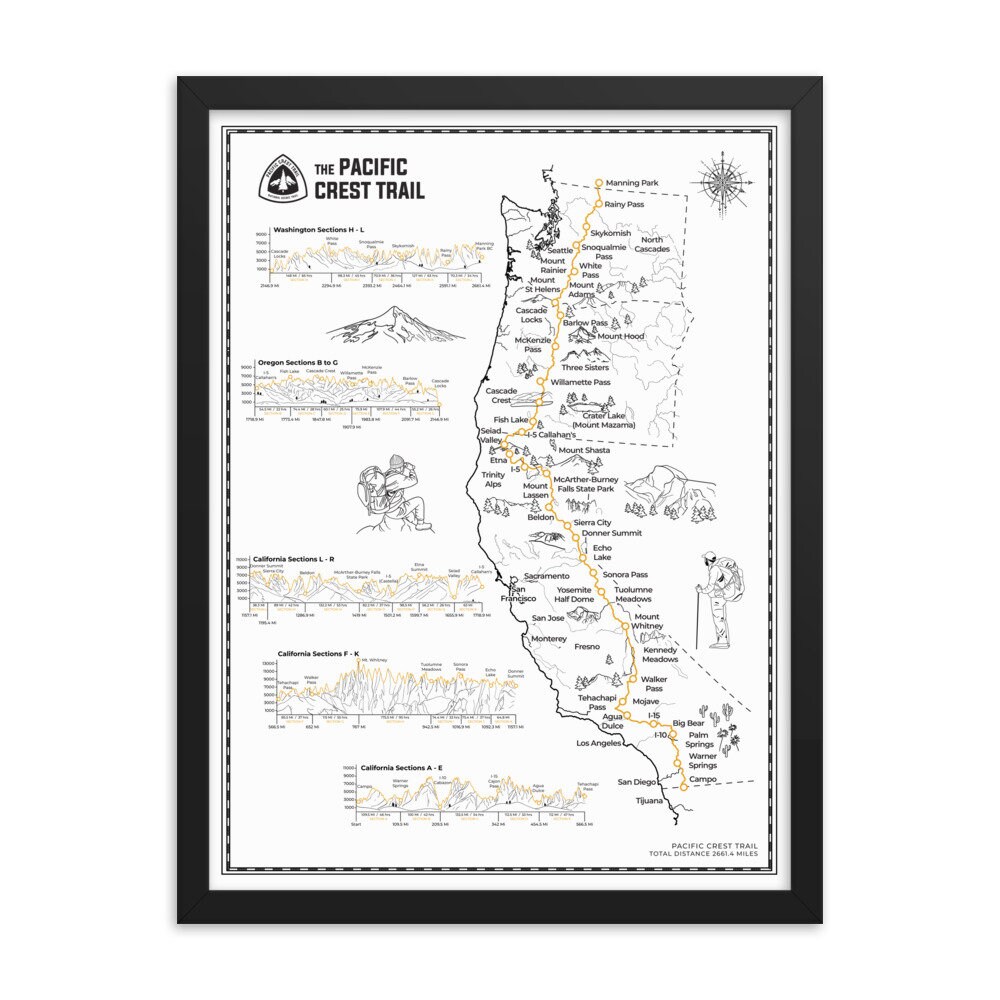 Pacific Crest Trail Map, PCT Illustrated Map, Gift for Hikers, PCT ...