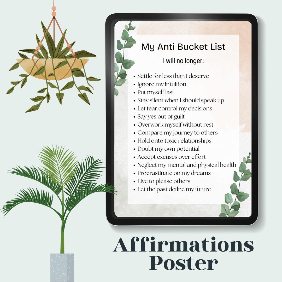 Poster, Affirmations: Anti Bucket List, Wall Art Print, Positive Quotes ...