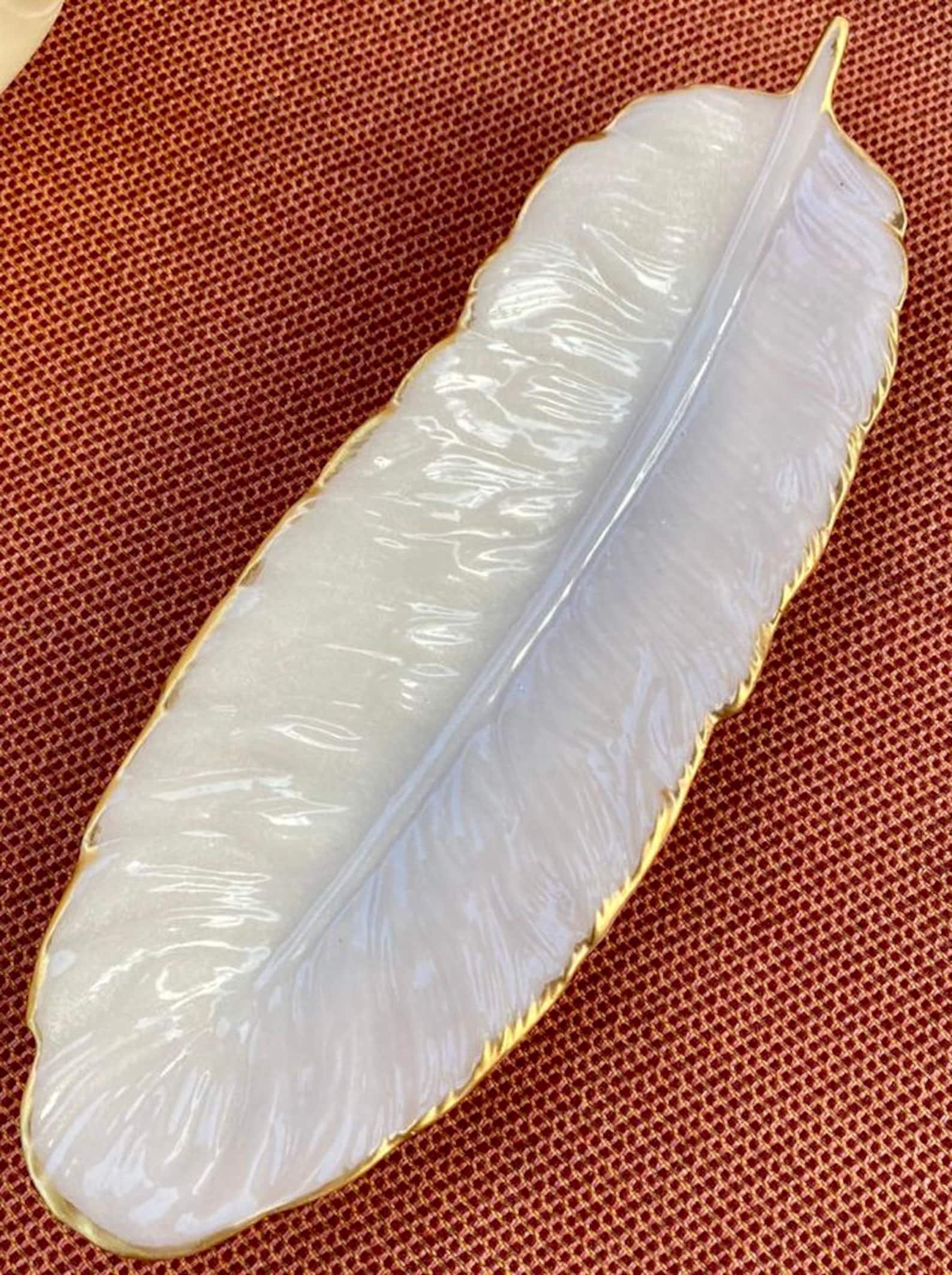 Golden and White Trinket Dish Feather Trinket Dish Jewelry - Etsy