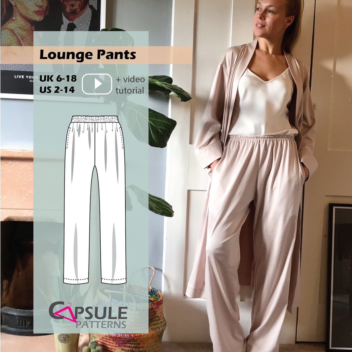 Pants Sewing Pattern, Lounge Pants Digital Pattern, Wide Leg Pants PDF ...