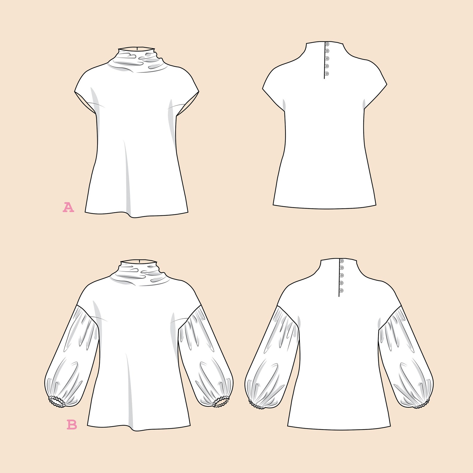 Blouse Digital Pattern, High Neck Blouse, Boat Neck Blouse PDF Sewing ...