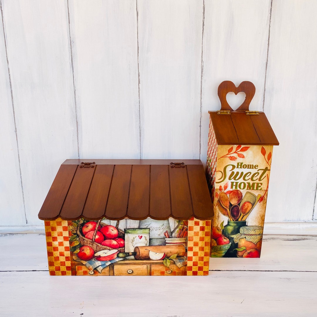 Wooden Bread Box, Farmhouse Bread Bin, House Roof, Grocery Bag Holder ...