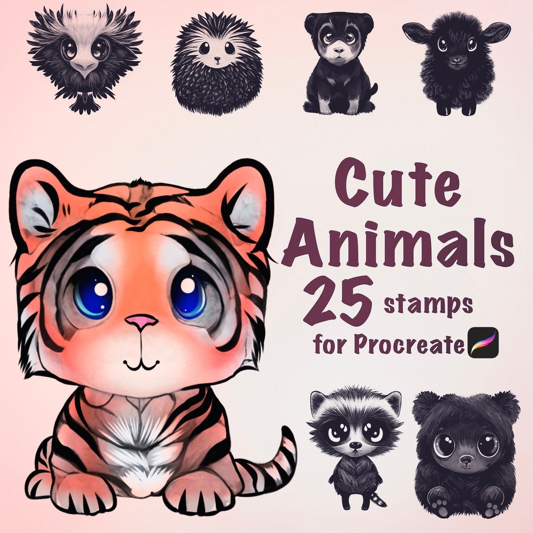 Cute Animals - Stamps for Procreate - Doodles Drawings - Etsy