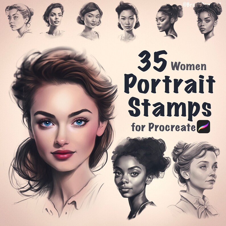 Portrait Stamps for Procreate Women Female Faces - Etsy