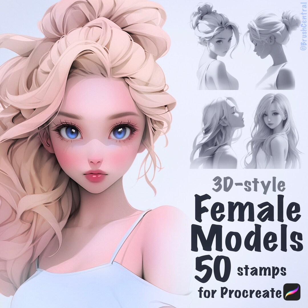 Female Model Stamps for Procreate - Portrait - Etsy