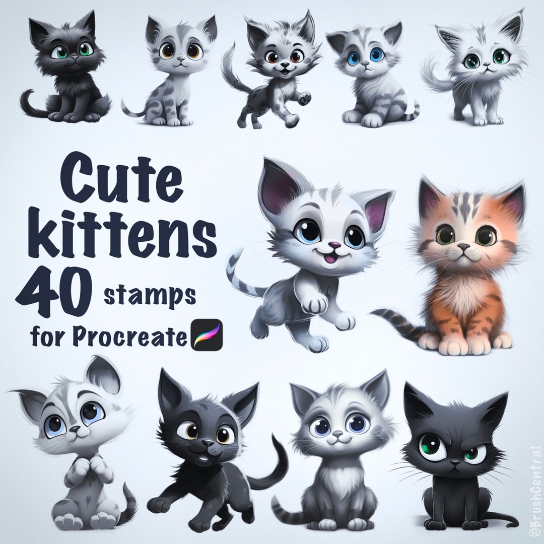 Cute Kittens - Stamps for Procreate - Cat Drawings - Etsy