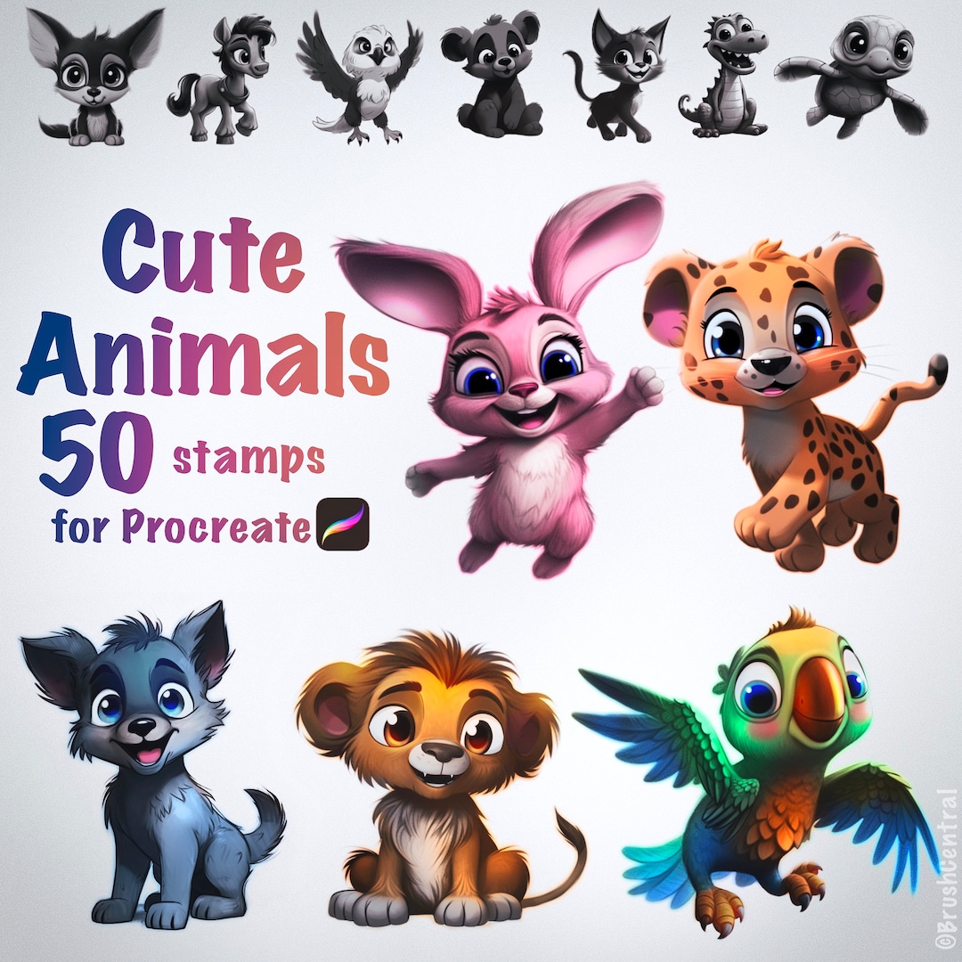Cute Animals - Stamps for Procreate - Etsy