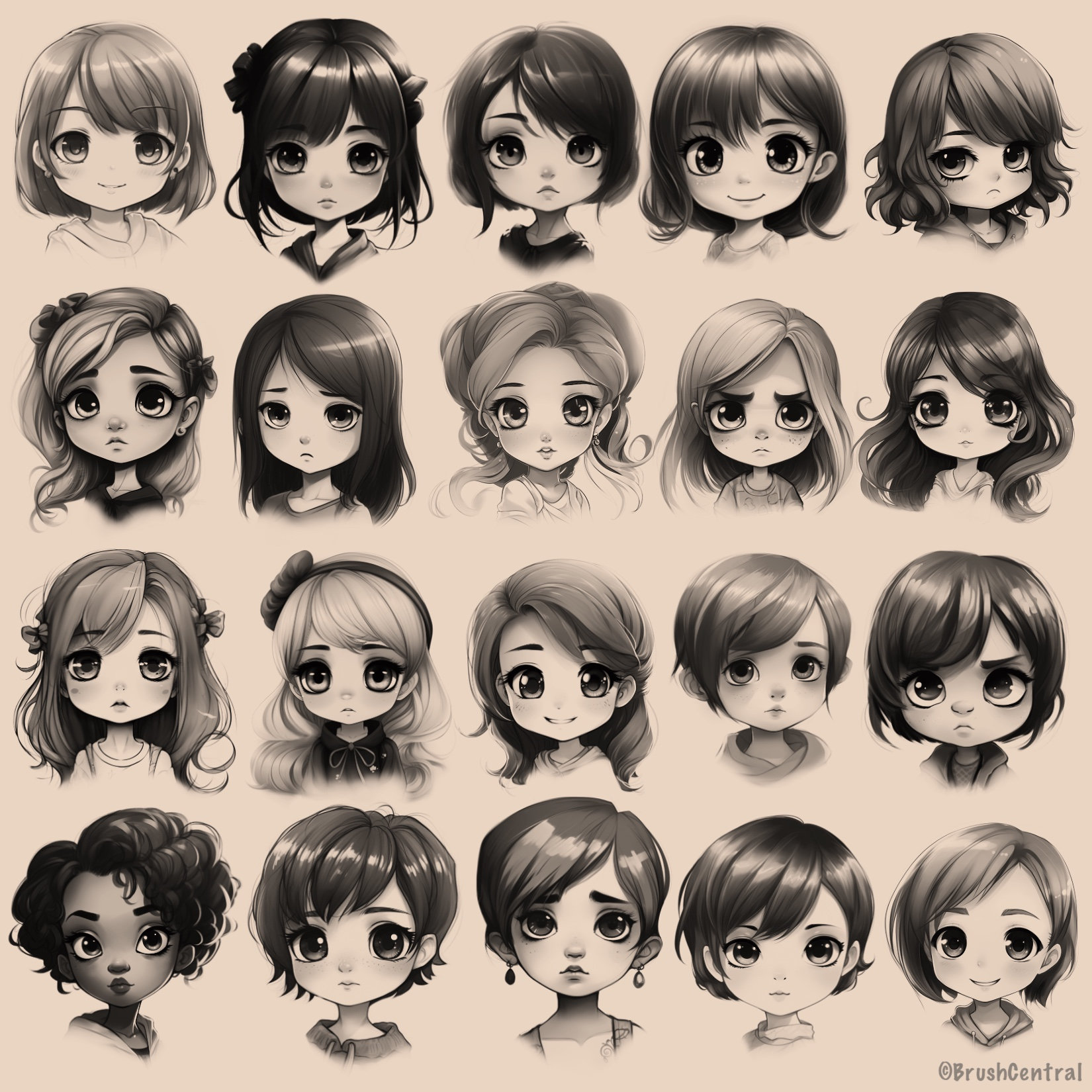 Portrait Stamps for Procreate Girl Female Faces Cute - Etsy