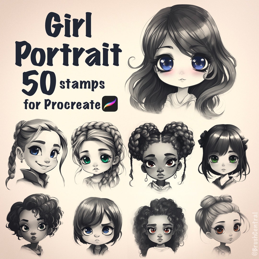 Portrait Stamps for Procreate - Girl Female Faces - Cute Stamps - Etsy
