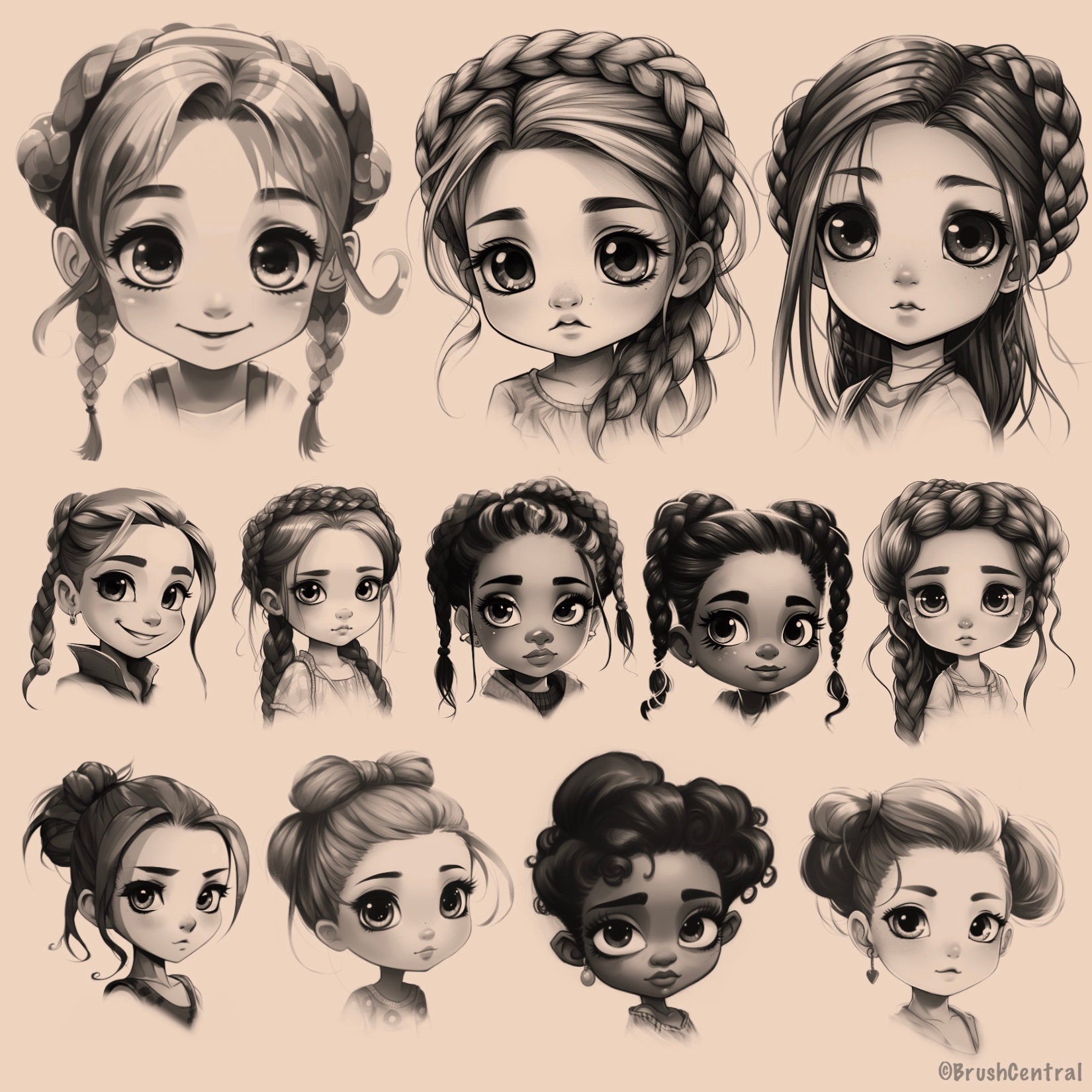 Portrait Stamps for Procreate Girl Female Faces Cute - Etsy