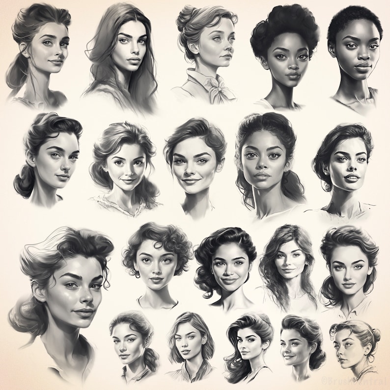 Portrait Stamps for Procreate - Women Female Faces - Etsy