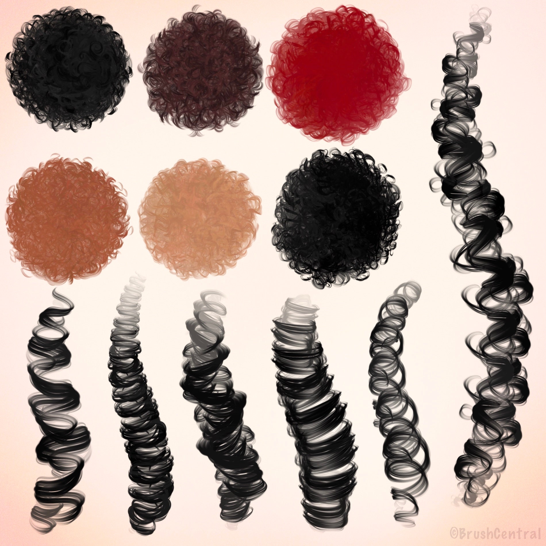 Curly Brushes for Procreate - Easy Curly Hair - Curls - Etsy