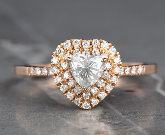 White Heart Diamond Engagement Ring Double Halo Engagement - Etsy