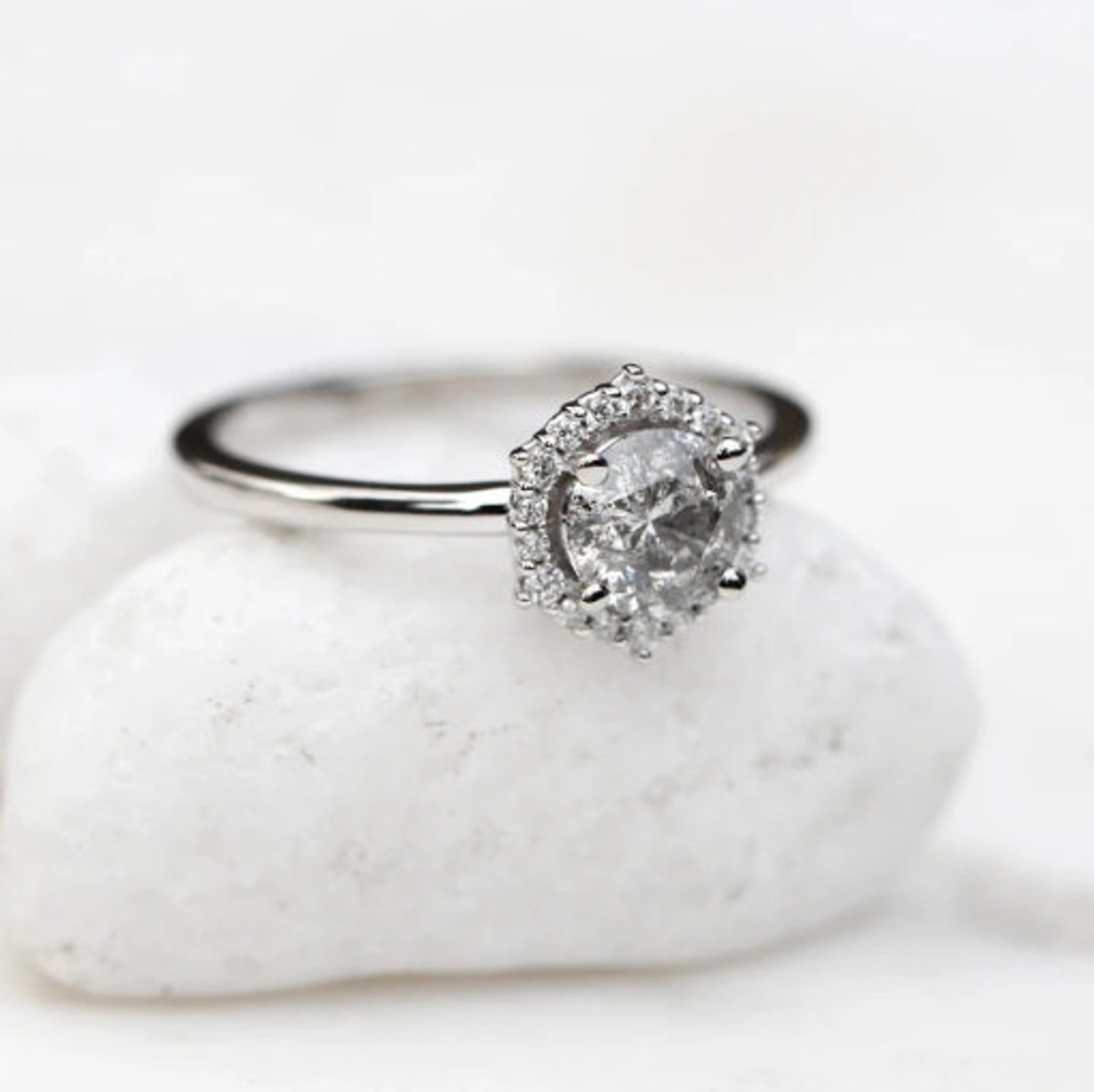Salt and Pepper Diamond Ring Round Salt and Pepper Diamond | Etsy