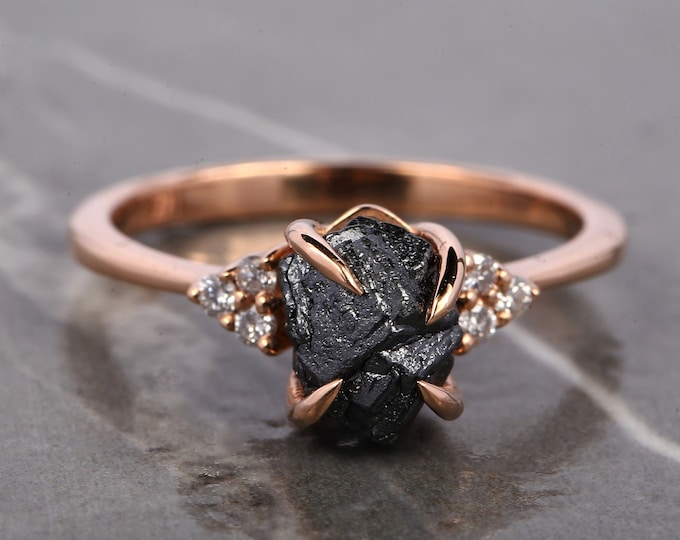 18 Karat Rose Gold Black Diamonds Ring Unique Design - Etsy Israel