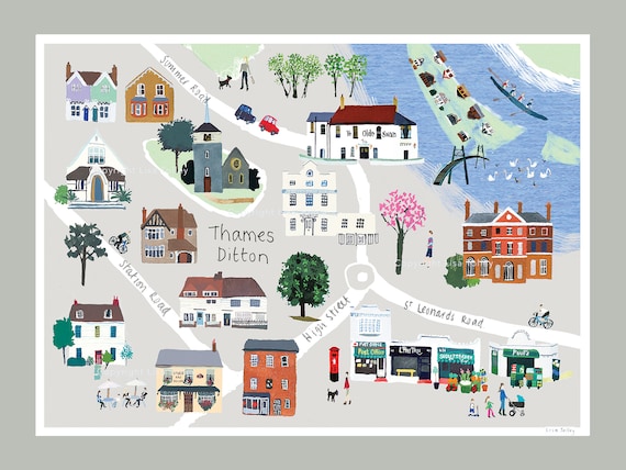 Thames Ditton Map Thames Ditton Island Fine Art Quality | Etsy