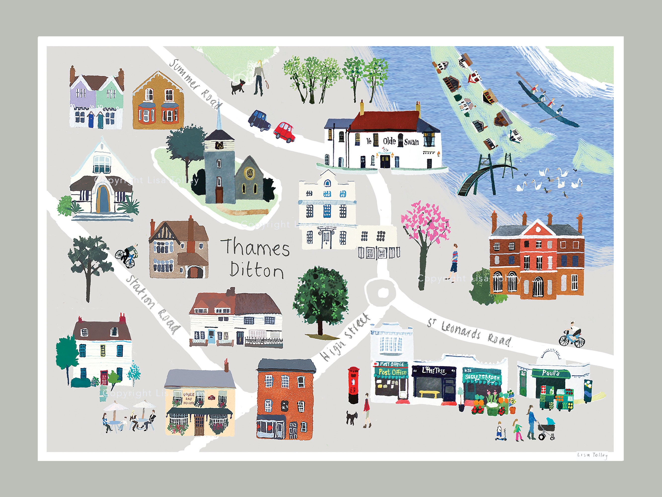 Thames Ditton Map, Thames Ditton Island, Fine Art Quality Print ...